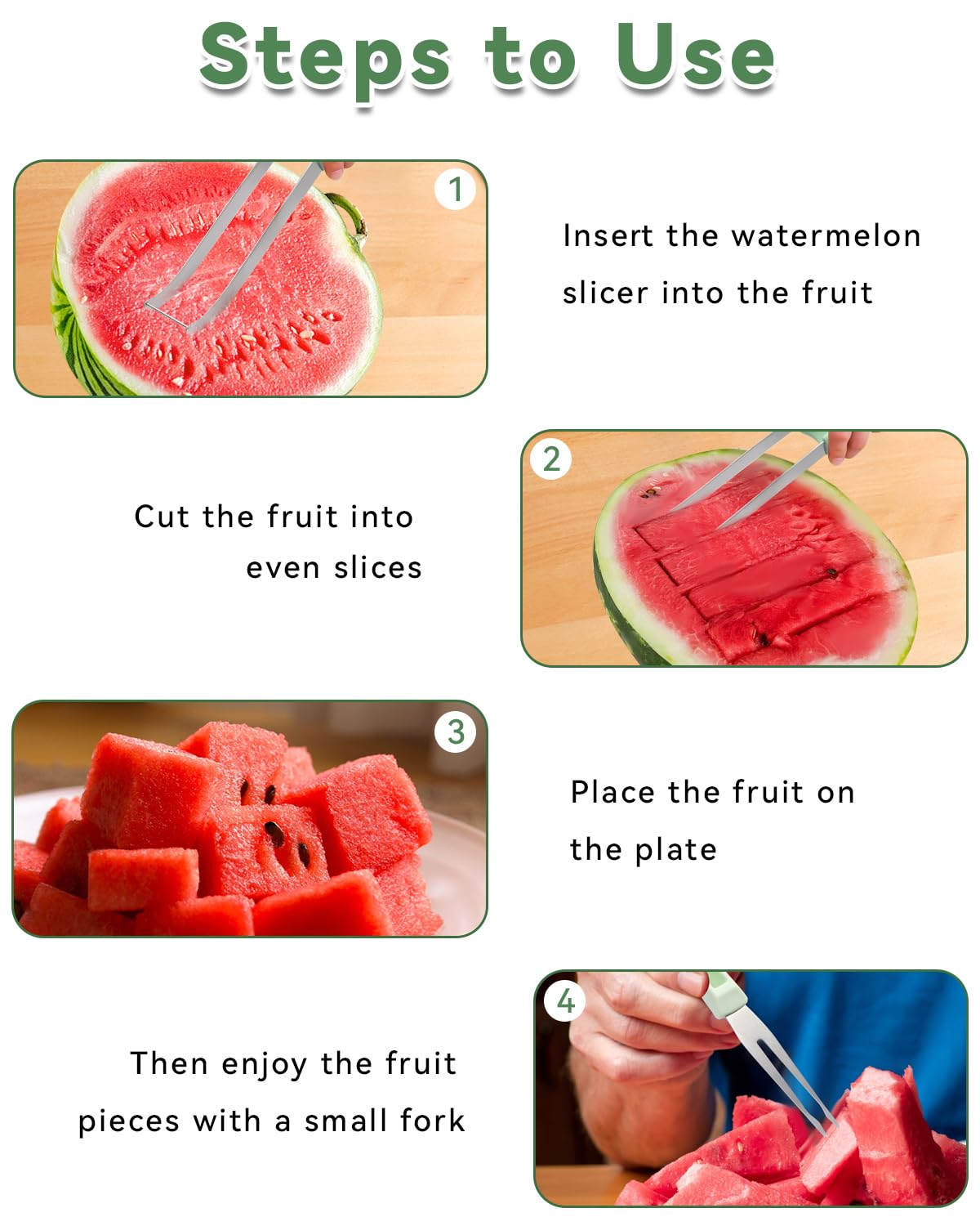 Stainless Steel 3-in-1 Watermelon Cutter Slicer Tool Portable Watermelon Popsicle Cutter Multifunctional Handheld Fruit Fork Quickly Cutting Tool Slicer Set for Home Camping Kitchen Gadgets（1PCS）