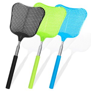 telescopic fly swatter, hiway 3 pack fly swatter for indoors plastic flyswatter heavy duty with stainless steel telescopic handle