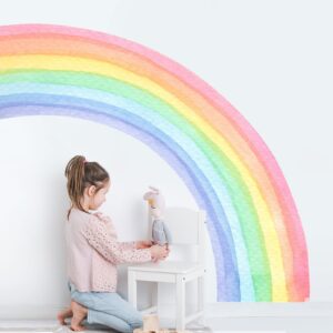 55"x63" large rainbow wall mural stickers watercolor half rainbow wall decals peel and stick vinyl wall art for girls bedroom kids nursery living room playroom wall decor