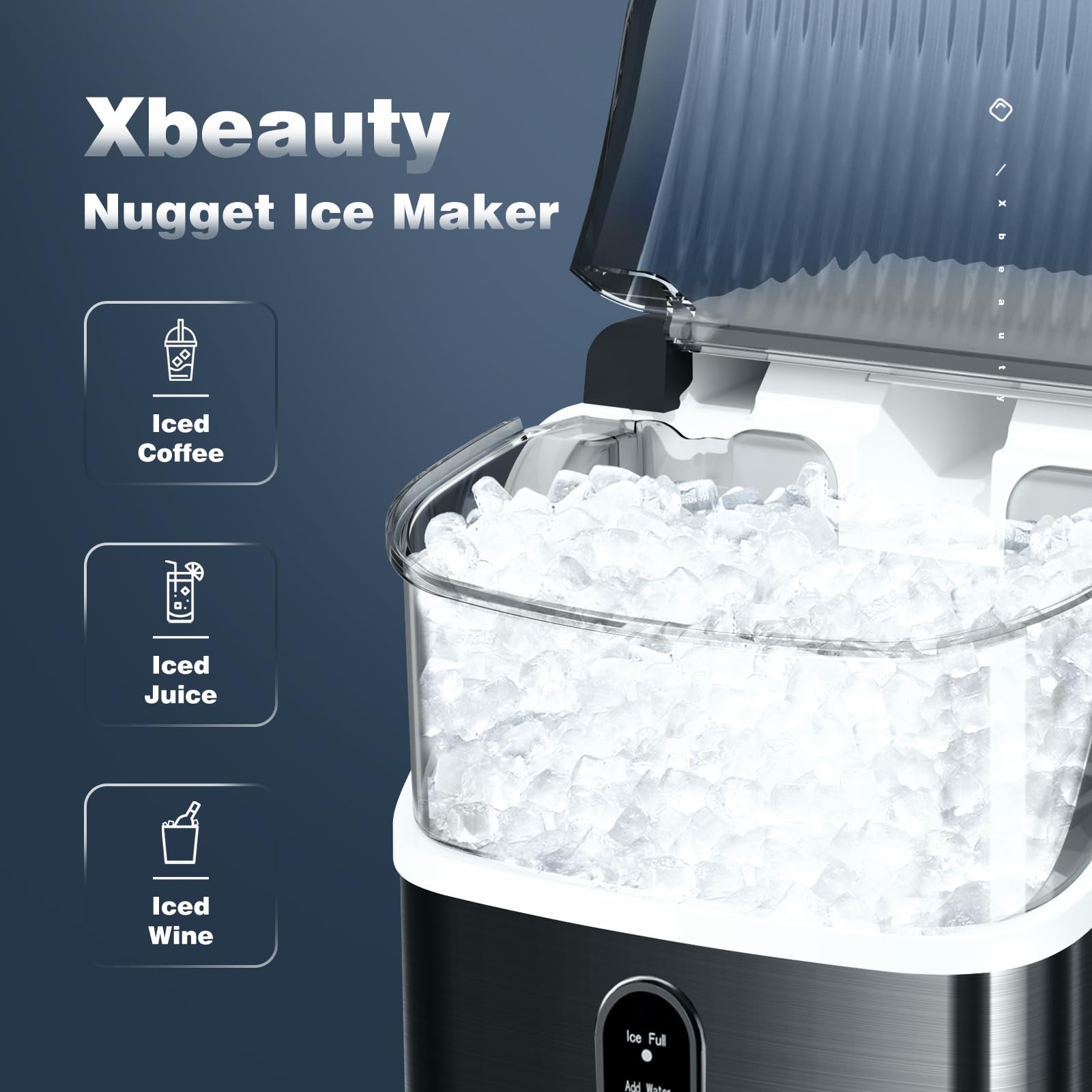 Nugget Ice Maker-Nugget Ice Maker Countertop Up to 35lbs of Ice a Day with Self-Cleaning,Removable Ice Basket&Scoop, Black