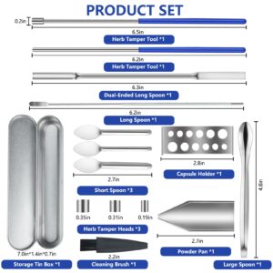 Artcome 15 PCS Capsule Filling Kit for Pill Filler - Lab Scoops, Powder Pan, Herb Tamper and Capsule Holder - Herb Powder Tamper Tools for Medication and Supplements - All Sizes 000 00 0 1 2 3 4 5