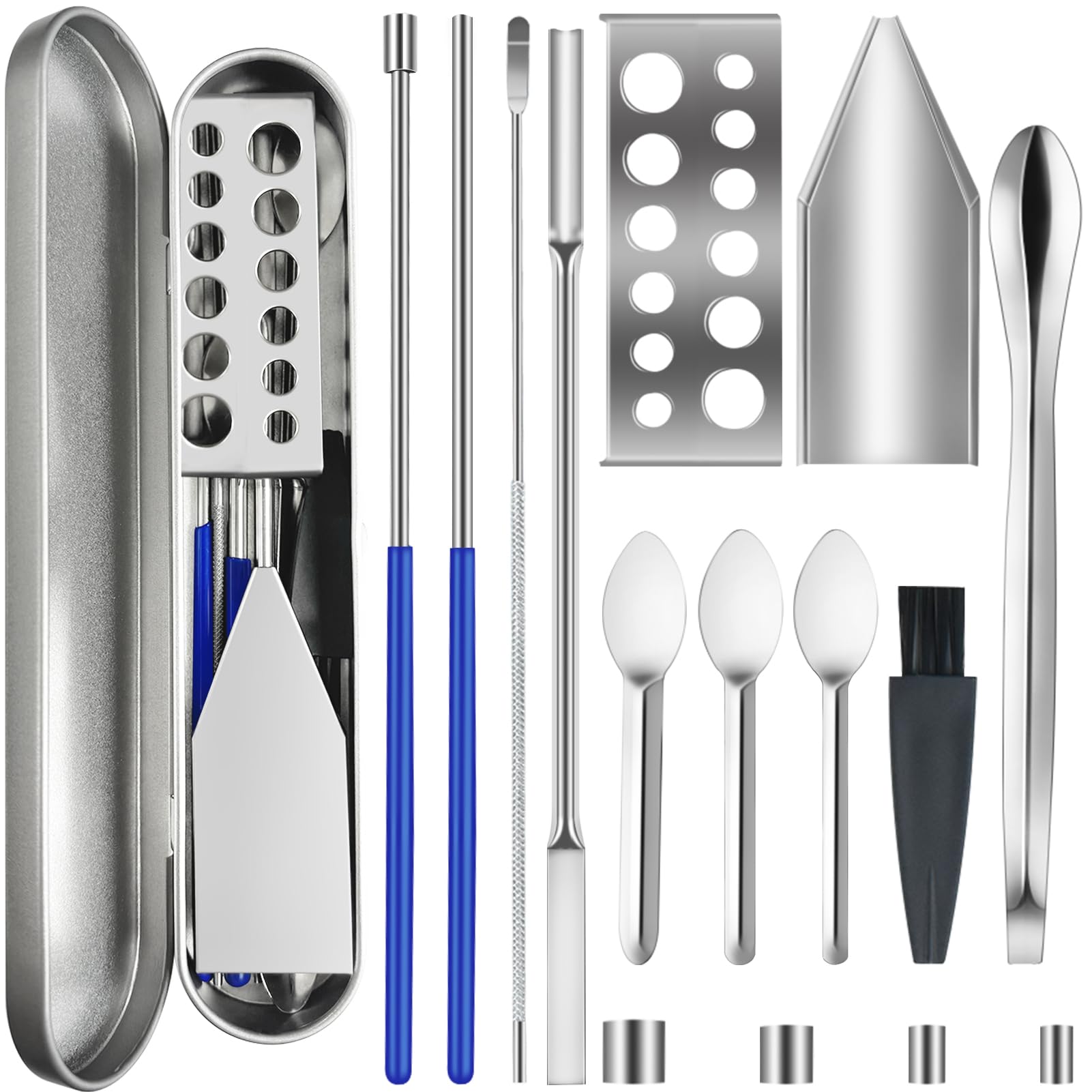 Artcome 15 PCS Capsule Filling Kit for Pill Filler - Lab Scoops, Powder Pan, Herb Tamper and Capsule Holder - Herb Powder Tamper Tools for Medication and Supplements - All Sizes 000 00 0 1 2 3 4 5