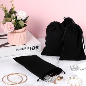 50 PCS Velvet Bags with Drawstrings, 5×7 Inches Black Velvet Jewelry Pouches, Large Size Soft Velvet Drawstring Bags for Organizing Bracelets, Headphones, Beads, Gifts, Candies, Gadgets (Black)