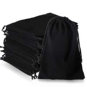 50 pcs velvet bags with drawstrings, 5×7 inches black velvet jewelry pouches, large size soft velvet drawstring bags for organizing bracelets, headphones, beads, gifts, candies, gadgets (black)