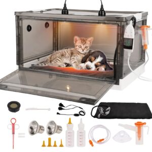 lzwunyxe puppy incubator-incubator for puppies with heating and oxygenator,kitten incubator with pet bed mat dog incubator for newborn puppies puppy whelping supplies with temperature detection (55l)