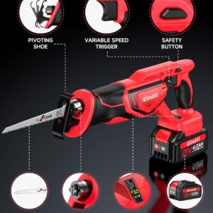 Reciprocating saw, Enhanced 3500 SPM Low Noise Brushless Motor, High-Performance 2*21V 4.0 Ah Batteries Extended Standby, 8 pcs Versatile Alloy Steel Blade Set Easily Cut Through Wood, Metal, ABS etc.