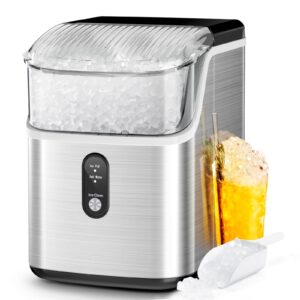 lhriver nugget ice maker contertop, pebble ice maker machine with self-cleaning, 35lbs/24h, one-click operation, sonic ice maker with ice scoop&basket, ideal for home/kitchen/office, stainless steel