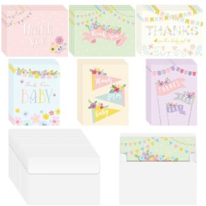 motiskyy 36 pack baby shower thank you cards with envelopes floral thank you blank cards for baby shower birthday supplies, 4 x 6 inch