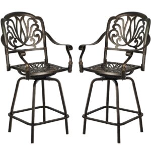 grepatio outdoor cast aluminum swivel bar stools set of 2, patio height bartools chairs, 2 piece patio high dining bistro chairs for garden backyard (without cushion)