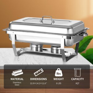 Jacgood 8 Qt 4 Pack Full Size Stainless Steel Chafing Dishes Buffet Set, Silver Rectangular Catering Chafer Warmer Set with Trays Pan Lid Folding Frame Stand for Kitchen Party Banquet Dining