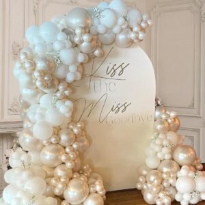 Pearl White Balloon Garland Arch Kit 112pcs Pearl Sand White Double-Stuffed Balloons Arch With Pearl Stickers For Bridal Shower Wedding Birthday Baby Shower Anniversary Decorations(Sand White)