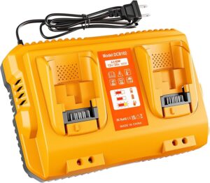 dcb102 battery charger station for dewalt battery,simultaneous charging for 12v and 20v max battery, compatible with dcb124 dcb126 dcb200 dcb205 yellow