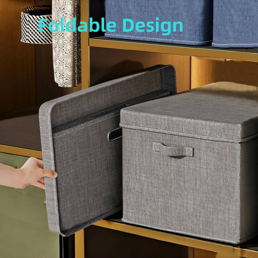 Cosaving Foldable Storage Ottemen with Handles Linen Fabric Foldable Storage Boxes Cover for Home Bedroom Closet Office Nursery13x10x7inches Grey