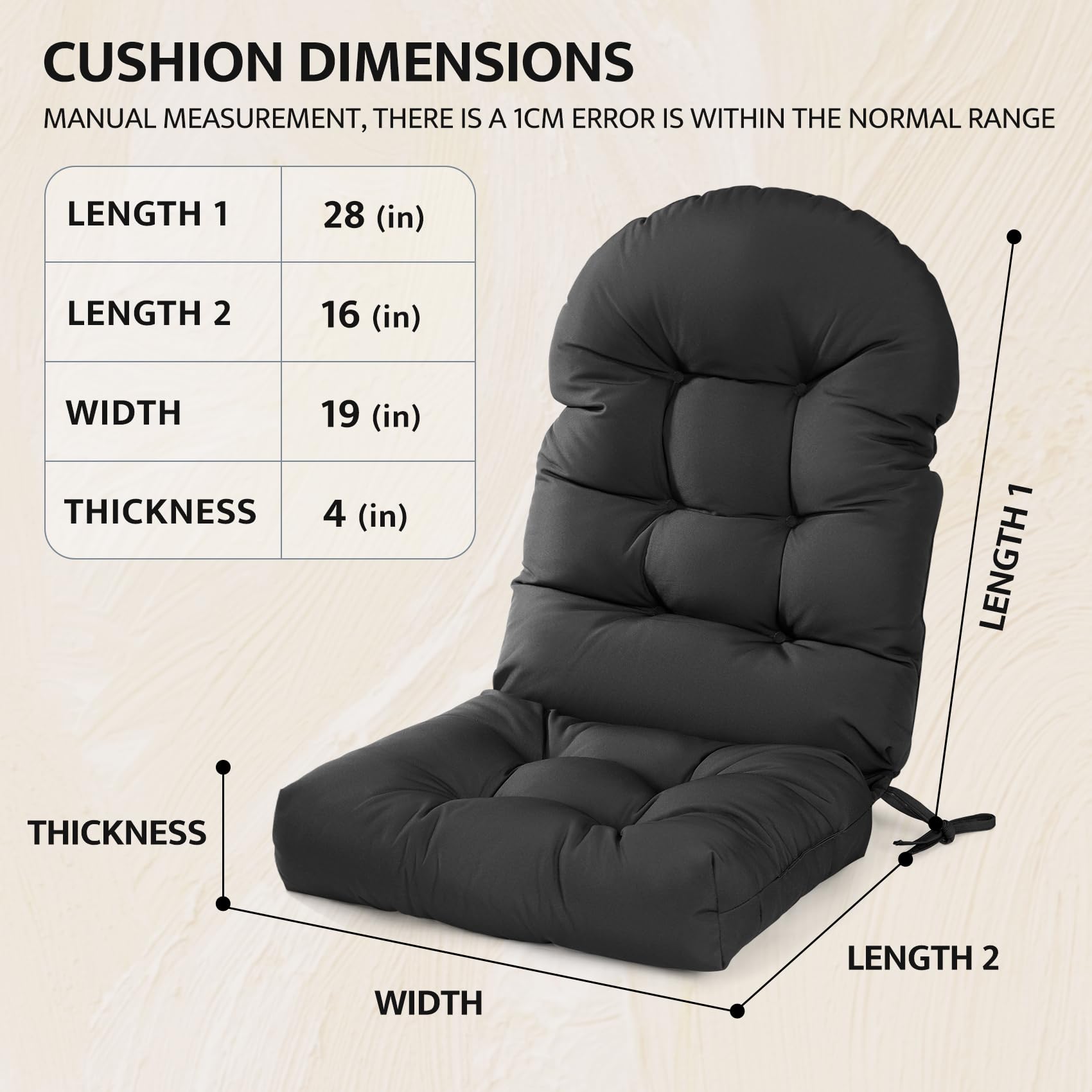 mudilun Outdoor Adirondack Chair Cushion High Weather Resistant Tufted Waterproof Lounge Cushion Anti-Slip Thickened High Back Patio Seat Pads