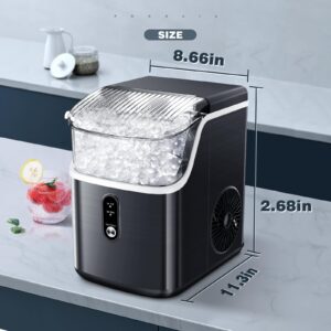 Nugget Ice Maker-Nugget Ice Maker Countertop Up to 35lbs of Ice a Day with Self-Cleaning,Removable Ice Basket&Scoop, Black