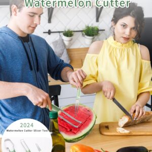 Stainless Steel 3-in-1 Watermelon Cutter Slicer Tool Portable Watermelon Popsicle Cutter Multifunctional Handheld Fruit Fork Quickly Cutting Tool Slicer Set for Home Camping Kitchen Gadgets（1PCS）