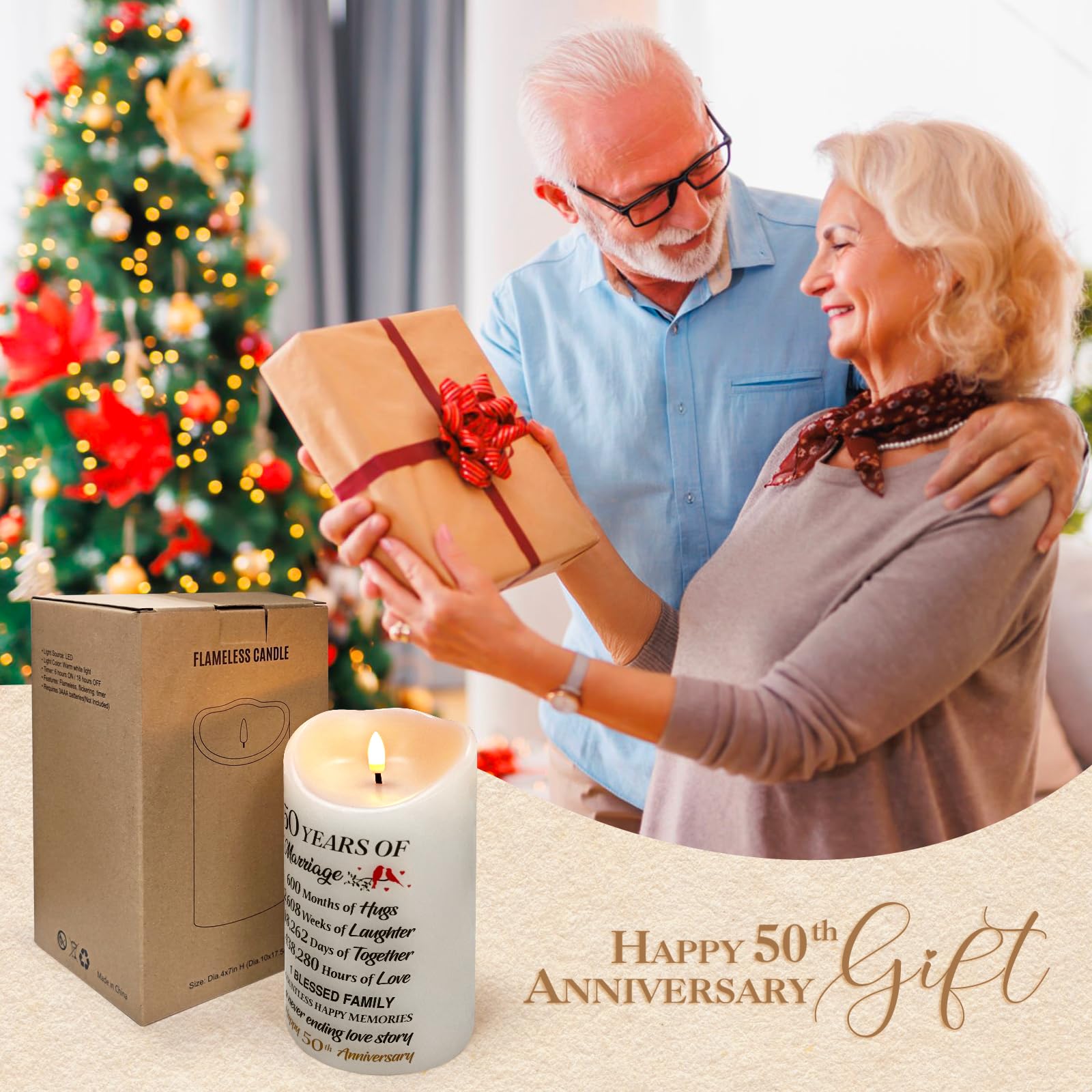 HN HAIINAA 50th Wedding Anniversary Candle 50th Anniversary Wedding Gifts for Couple Parents Grandparents Husband Wife, Happy 50th Anniversary Decoration