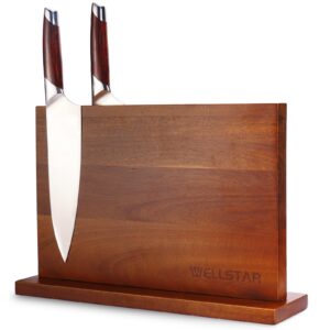 modern acacia magnetic knife block holder 14 x 10 inches, large dual-sided strong magnet wood knives stand, luxurious kitchen counter rack organizer for a stable and stylish cutlery display