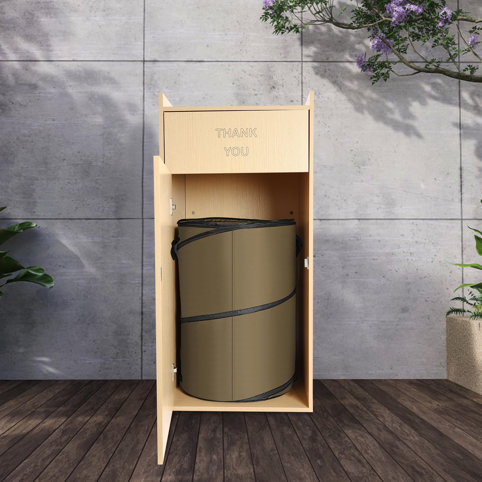 Undercat Trash Can 30L/27.24Qt Commercial Trash Can Thank You Trash Receptacle with Foldable Canvas Trash Bag Garbage Restaurant Trash Can Cabinet (Wood Color)