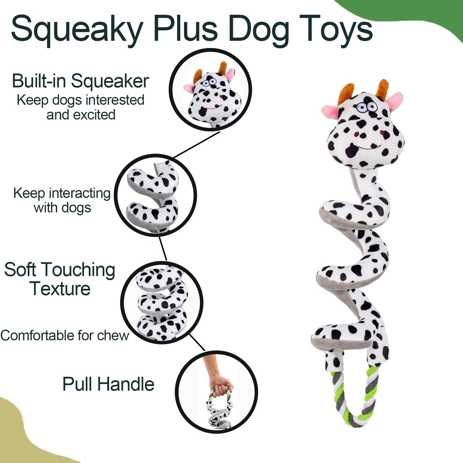 Zcooks Squeaky Dog Toys for Large Dogs, Interactive Tug of War Puppy Toys with Pull Rope, Stuffed Pet Dog Toys with Soft Fabric Suitable Rope Dog Toys for Small, Medium, and Big Dogs