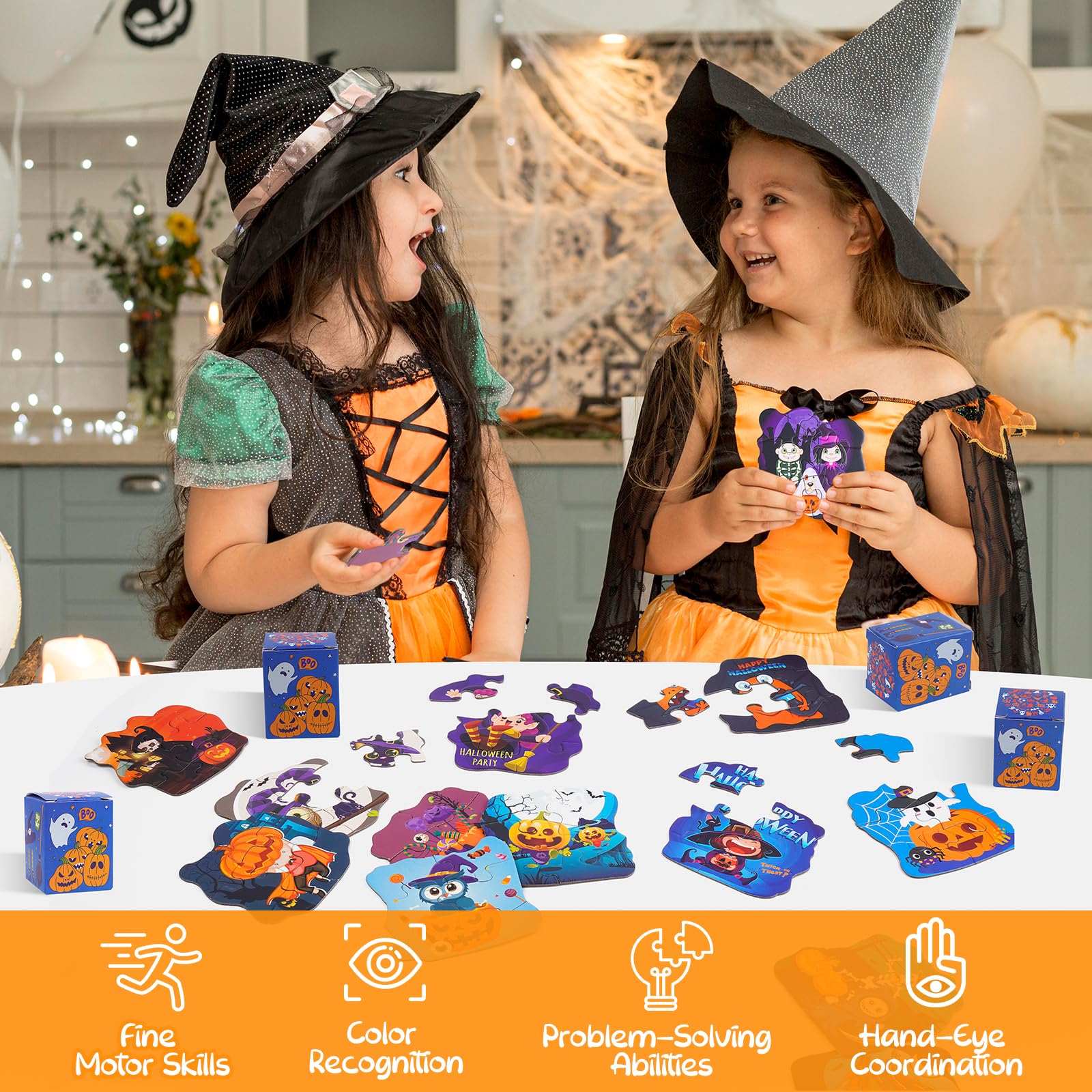 Autpvcol Halloween Party Favors, 24Pack 144Pcs Jigsaw Puzzles Halloween Toys For Trick Or Treat, Halloween Goodie Bag Fillers, Halloween Puzzle Halloween Gifts For Kids,School Classroom Reward