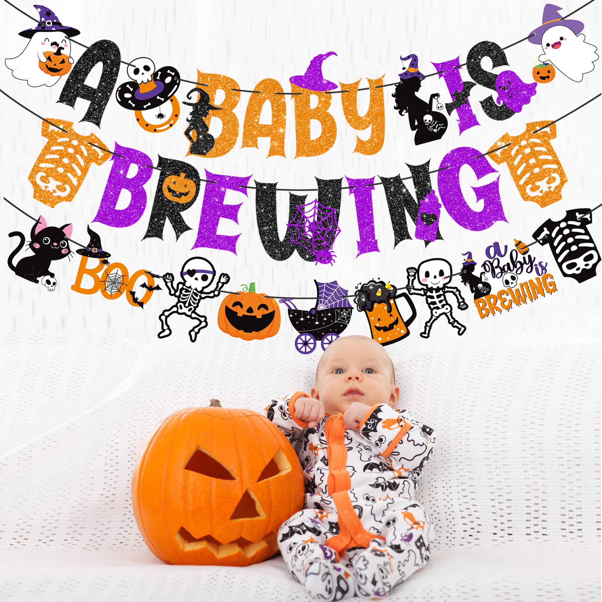 A Baby is Brewing Halloween Banners 3Pcs Halloween Baby Shower Party Decorations Halloween Baby Brewing Banners A Little Boo Baby Shower Decorations for Pregnant Gender Reveal Party Supplies