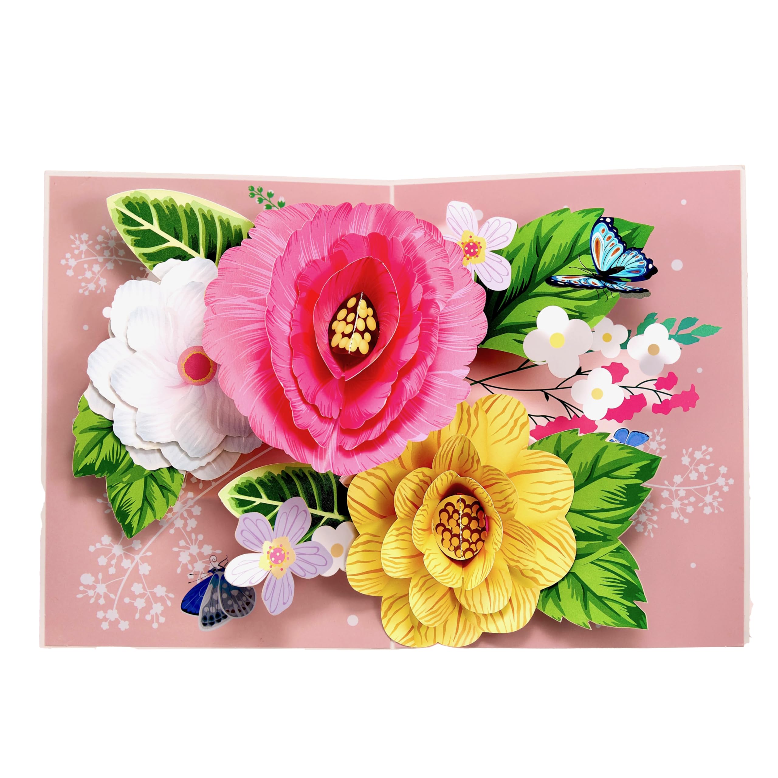 LoveEcho Birthday Card, Elegant Peony& Camellia Pop Up Card, 5x7-3D Greeting Care with Note Card & Envelope for Birthday, Anniversary, Thank You, Thanksgiving, Christmas, Get Well, Thinking of You, Congrats, or Any Occasionfor Her, Women, Wife, Mom, Grand