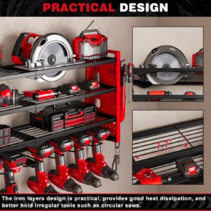 NattyDot Power Tool Organizer Wall Mount,Cordless Drill Organizer,4 Layers Large Capacity Tool Rack with 8 Drill Holders (RED)