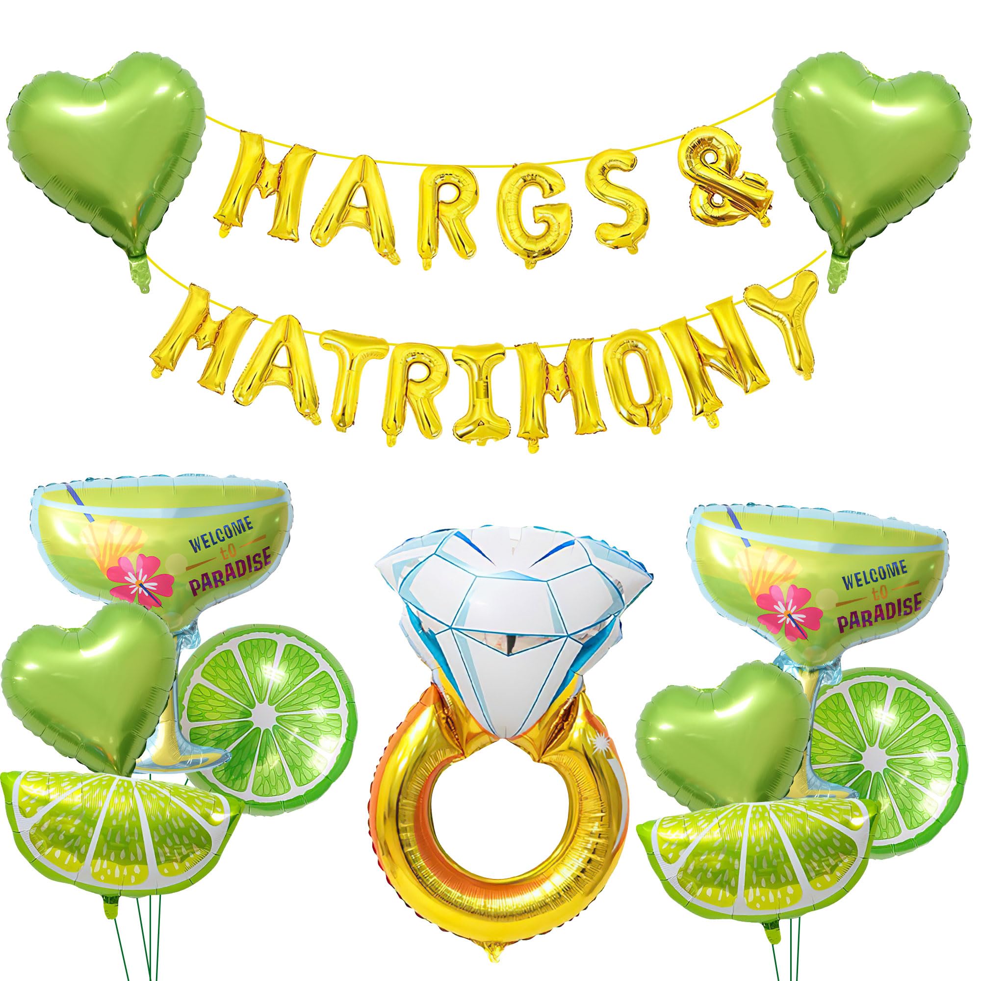 26PCS Margs and Matrimony Bachelorette Balloons - Lime Balloons and Diamond Ring Balloons for Margarita Party Decorations, Margarita Bachelorette Party Decor for Mexican Fiesta Bridal Shower