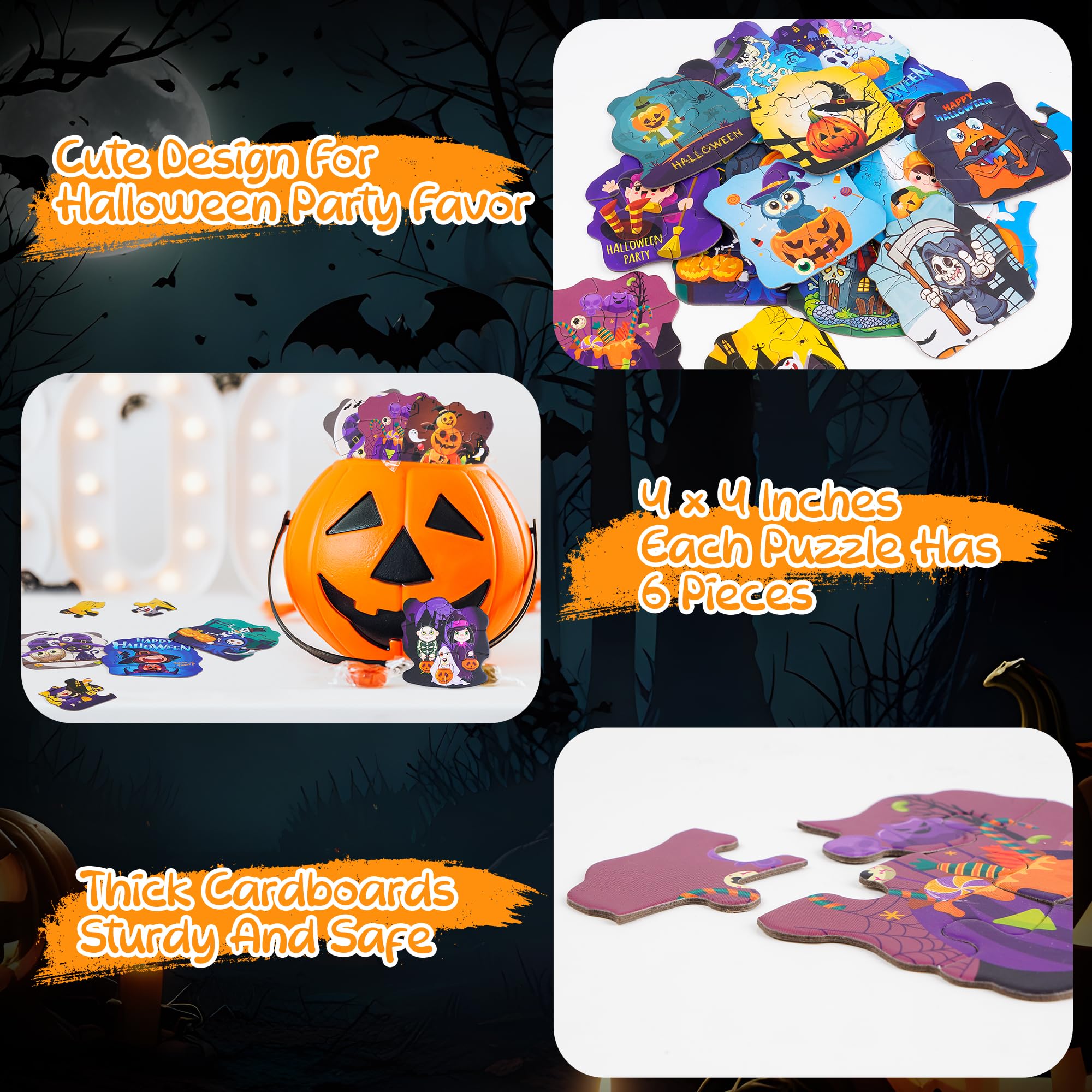 Autpvcol Halloween Party Favors, 24Pack 144Pcs Jigsaw Puzzles Halloween Toys For Trick Or Treat, Halloween Goodie Bag Fillers, Halloween Puzzle Halloween Gifts For Kids,School Classroom Reward