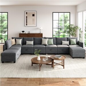 idealhouse sectional sofa with storage seat, 9 seat u shaped couches for living room - ice-velvet fabric modular sectional couch soft sponges & high supportive sofa couch with 2 ottomans