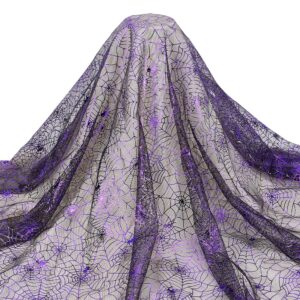 fingerinspire halloween spider web fabric 78.7x66.1 inch wide glliter dark orchid color spider webs fabric halloween cobweb tulle fabric for halloween decoration horror theme accessory