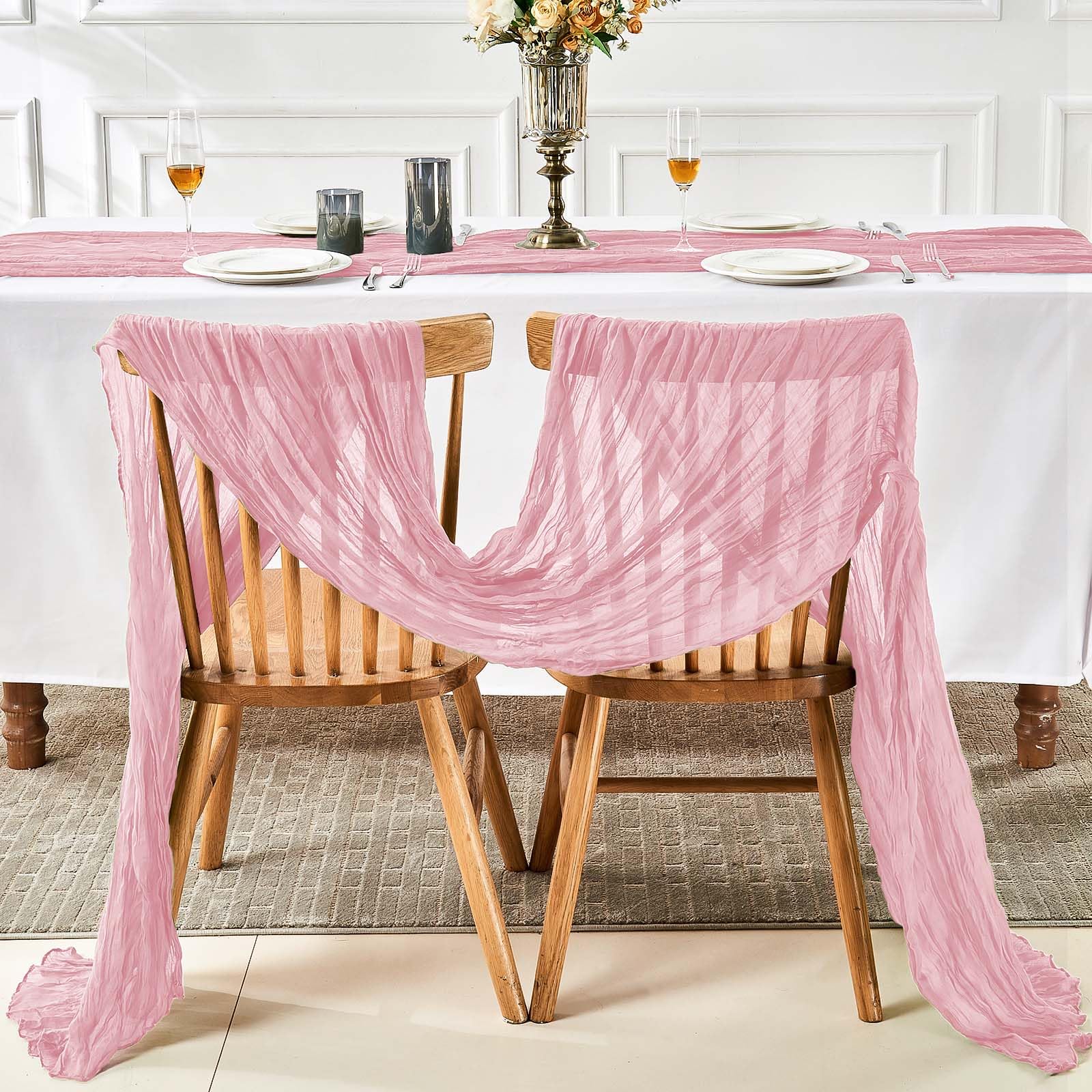 Light Pink Cheesecloth Table Runner 10ft Pink Table Runner Gauze Rustic Boho Table Runner Sheer Runner for Wedding Party Bridal Shower Thanksgiving Christmas Party Decoration