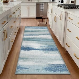 nafell 2x6 bedroom runner rug-blue modern abstract washable kitchen rug, non-slip runner rug with rubber backing for hallway, laundry room, entryway,home decor