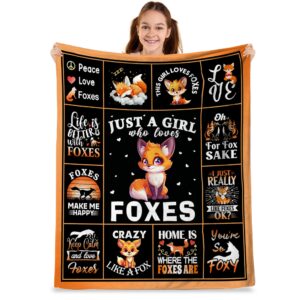 kieetlan fox blanket gifts, fox gifts for girls, just a girl who loves fox, gifts for fox lovers,fox party decorations blanket 40”x50”