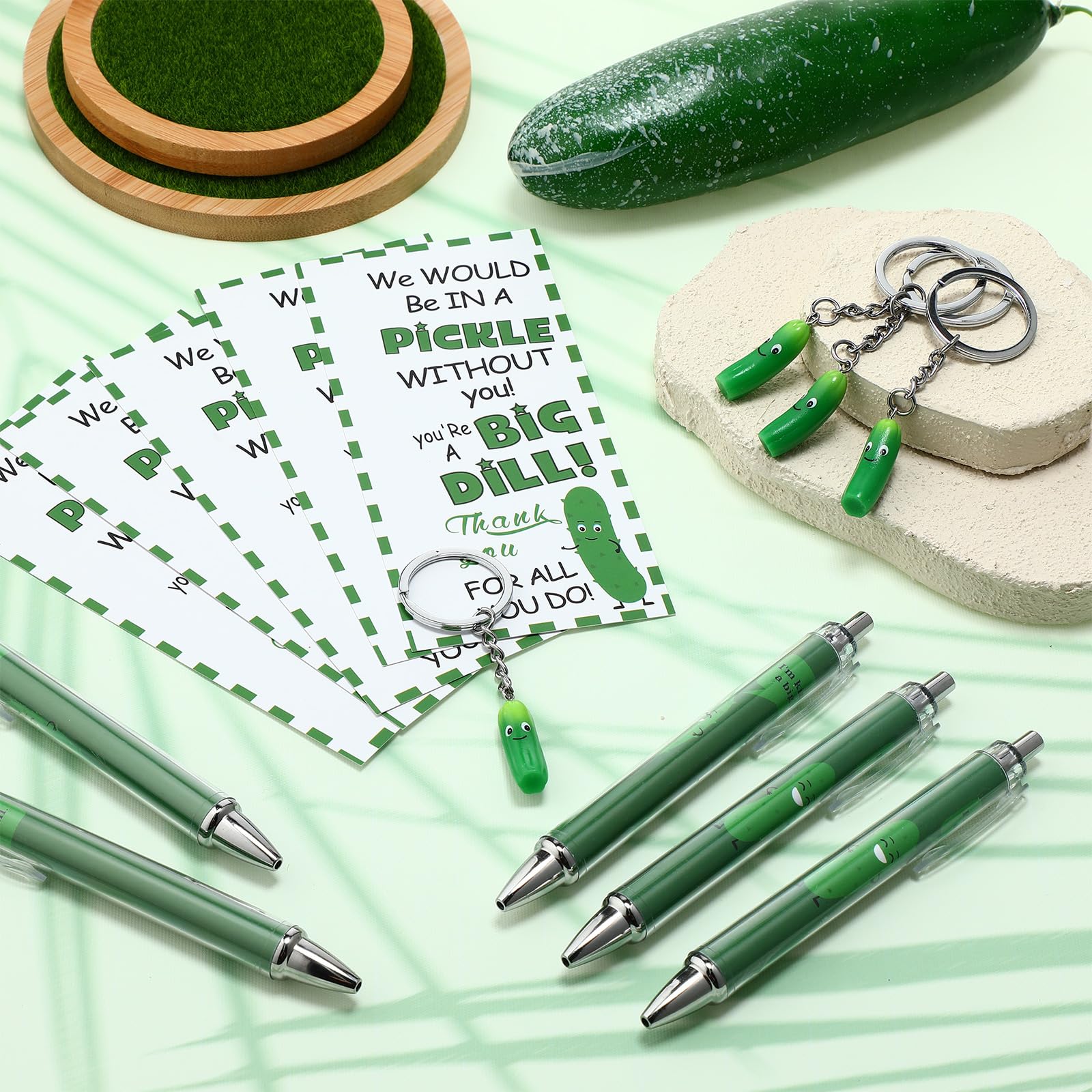 Sayglossy 20 Sets Employee Appreciation Gifts Positive Pickle Keychain with Thank You Cards Fancy Pens Emotional Support Pickle Bulk Inspirational Gifts Bulk for Pickle Lover Employees Coworkers