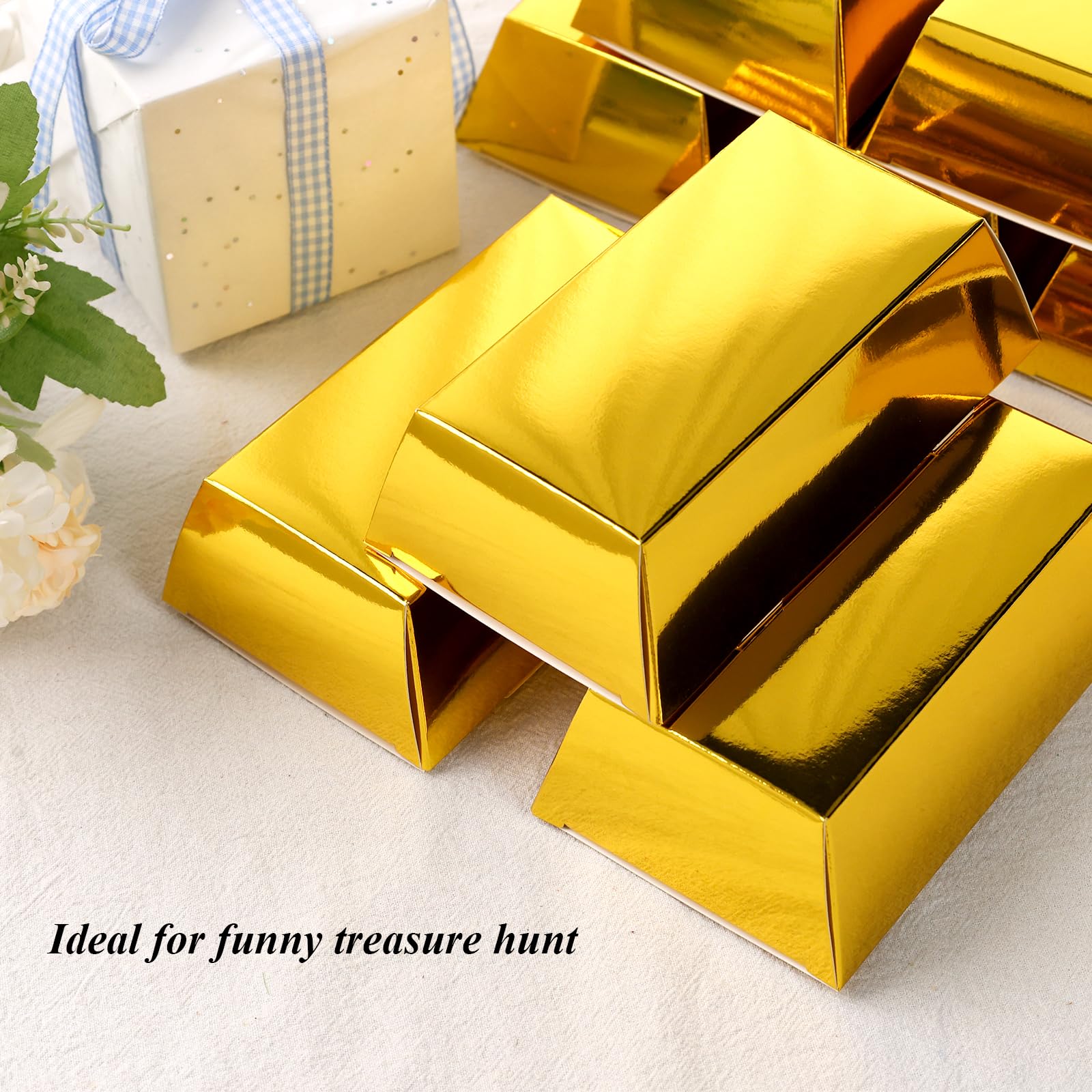 VGOODALL 24PCS Gold Bar Chocolate Boxes, Golden Brick Gift Box Treat Box for Chocolates Coins Casino Theme Decoration Candy Treats Container 5.5" x 3.2" x 1.6"