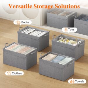 Lifewit Fabric Storage Boxes 6 Pcs, Stackable Storage Bins with Clear Lids, Foldable Oxford Cloth Cube Closet Organizer Baskets, Clothes Containers for Towels, Blankets, Books, Light Grey-Large