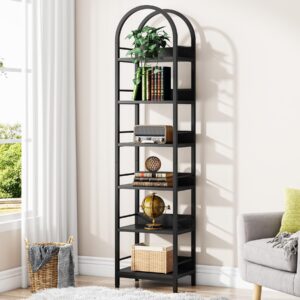 tribesigns 78.7" tall bookshelf, industrial wood 6-tier bookcase, arched narrow bookshelf, ladder shelf storage organizer, display shelf with metal frame for bedroom, living room, black