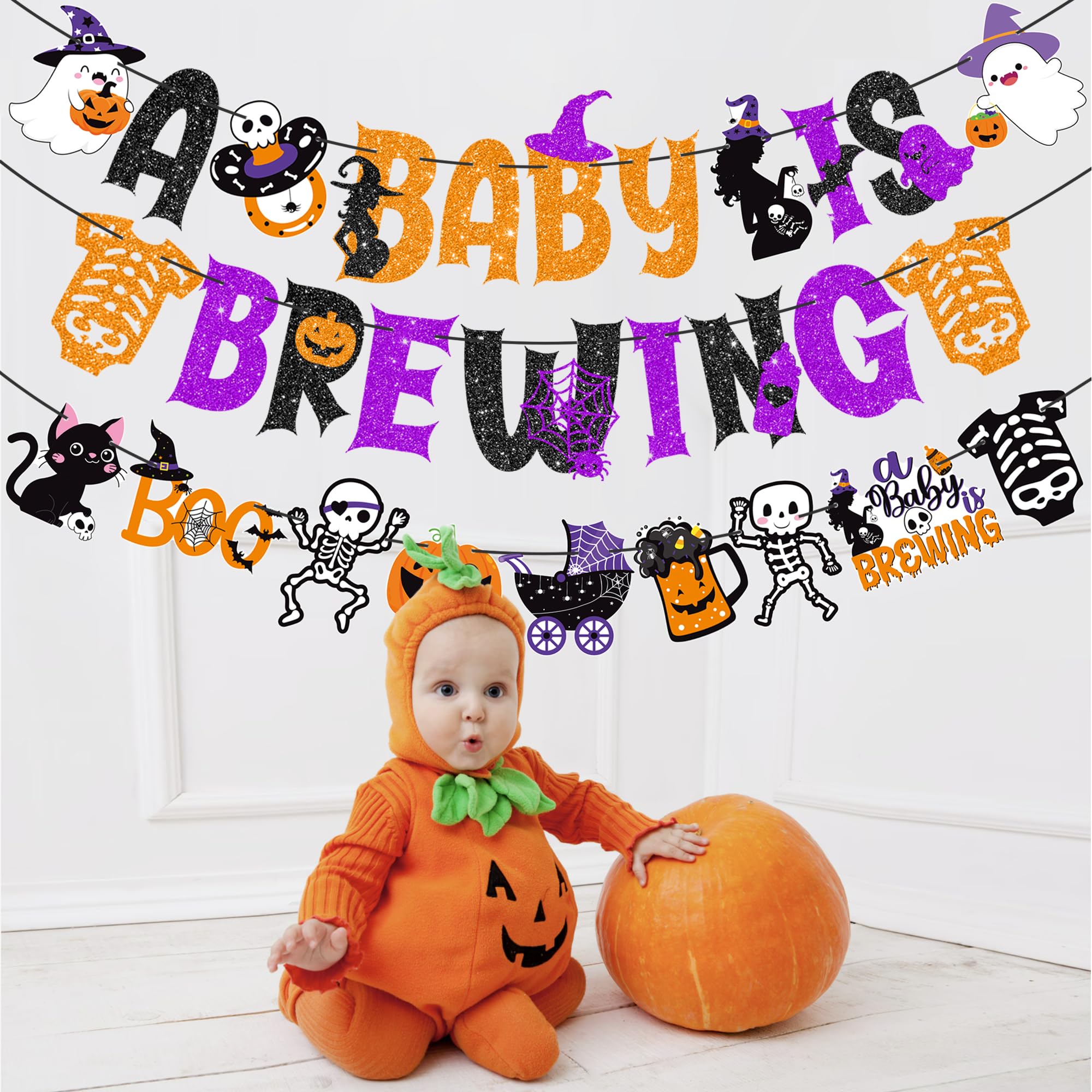 A Baby is Brewing Halloween Banners 3Pcs Halloween Baby Shower Party Decorations Halloween Baby Brewing Banners A Little Boo Baby Shower Decorations for Pregnant Gender Reveal Party Supplies