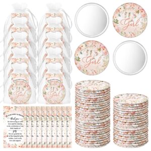 yuntau 36 sets baby shower favors for adults 2.76'' compact mirrors bulk with thank you cards organza bags pocket makeup mirrors for guests return gift bridal wedding gender reveal party(it's a girl)