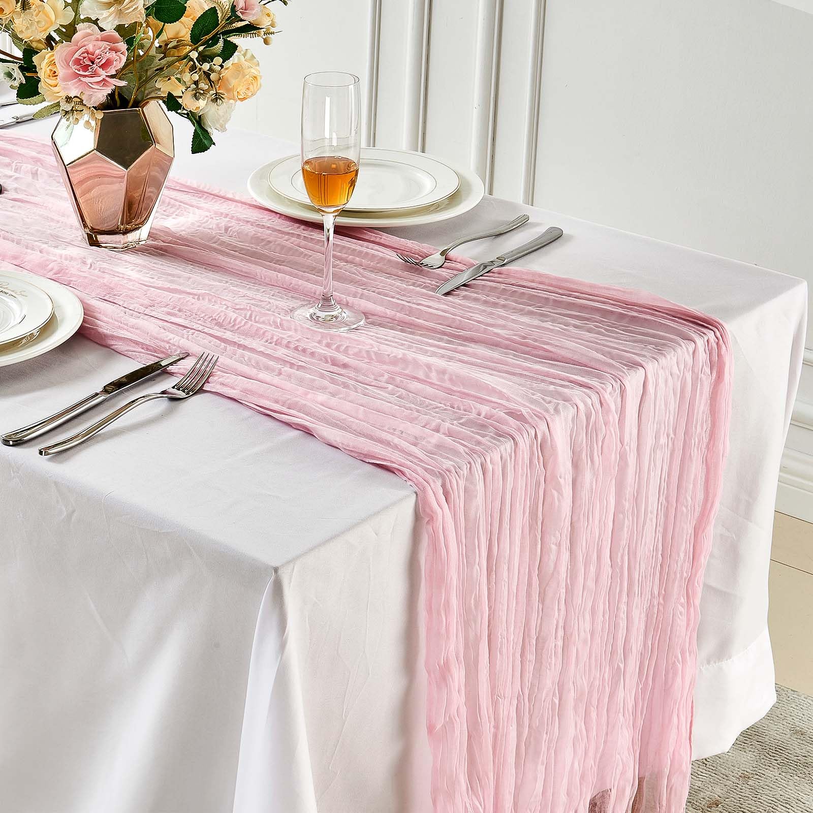 Light Pink Cheesecloth Table Runner 10ft Pink Table Runner Gauze Rustic Boho Table Runner Sheer Runner for Wedding Party Bridal Shower Thanksgiving Christmas Party Decoration