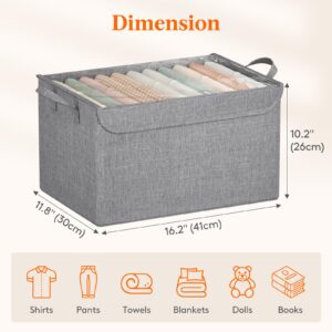 Lifewit Fabric Storage Boxes 6 Pcs, Stackable Storage Bins with Clear Lids, Foldable Oxford Cloth Cube Closet Organizer Baskets, Clothes Containers for Towels, Blankets, Books, Light Grey-Large