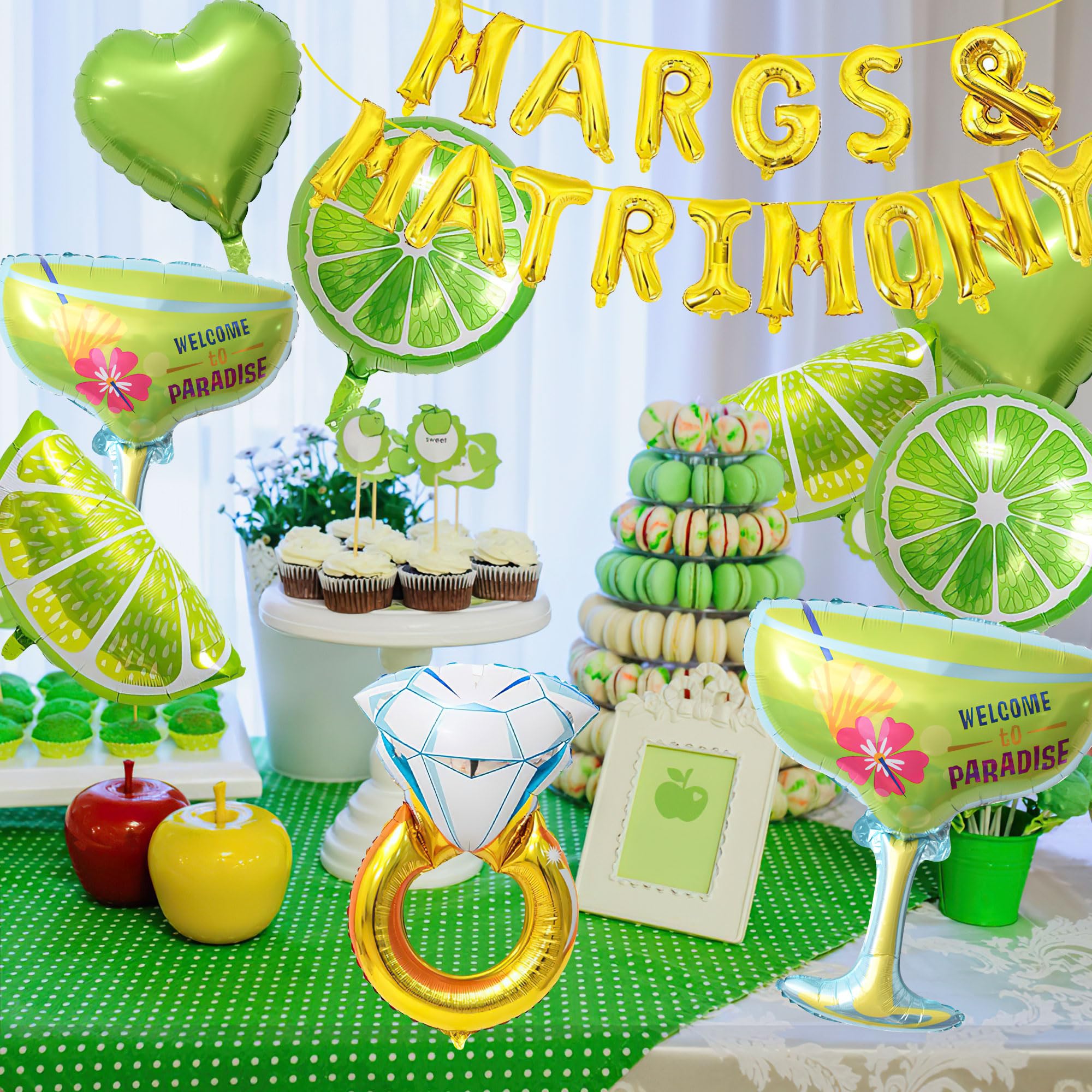 26PCS Margs and Matrimony Bachelorette Balloons - Lime Balloons and Diamond Ring Balloons for Margarita Party Decorations, Margarita Bachelorette Party Decor for Mexican Fiesta Bridal Shower