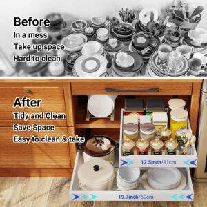 Gracenal Pull Out Cabinet Organizer, Kitchen Organizers and Storage 16.5" DEEP Expandable Width 12.5" - 19.7", Heavy Duty & 3 Trails, No-Nail Sticker Bathroom Kitchen Organization and Storage 1 Pack