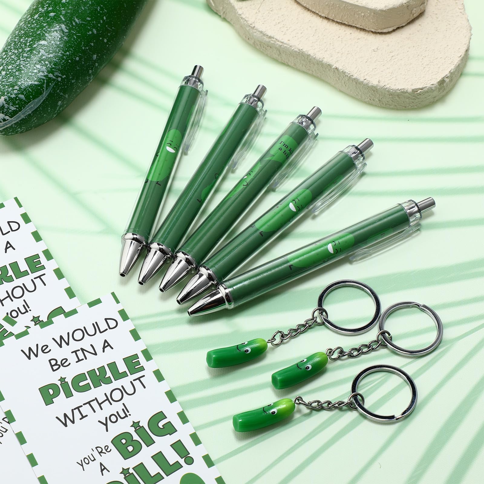 Sayglossy 20 Sets Employee Appreciation Gifts Positive Pickle Keychain with Thank You Cards Fancy Pens Emotional Support Pickle Bulk Inspirational Gifts Bulk for Pickle Lover Employees Coworkers