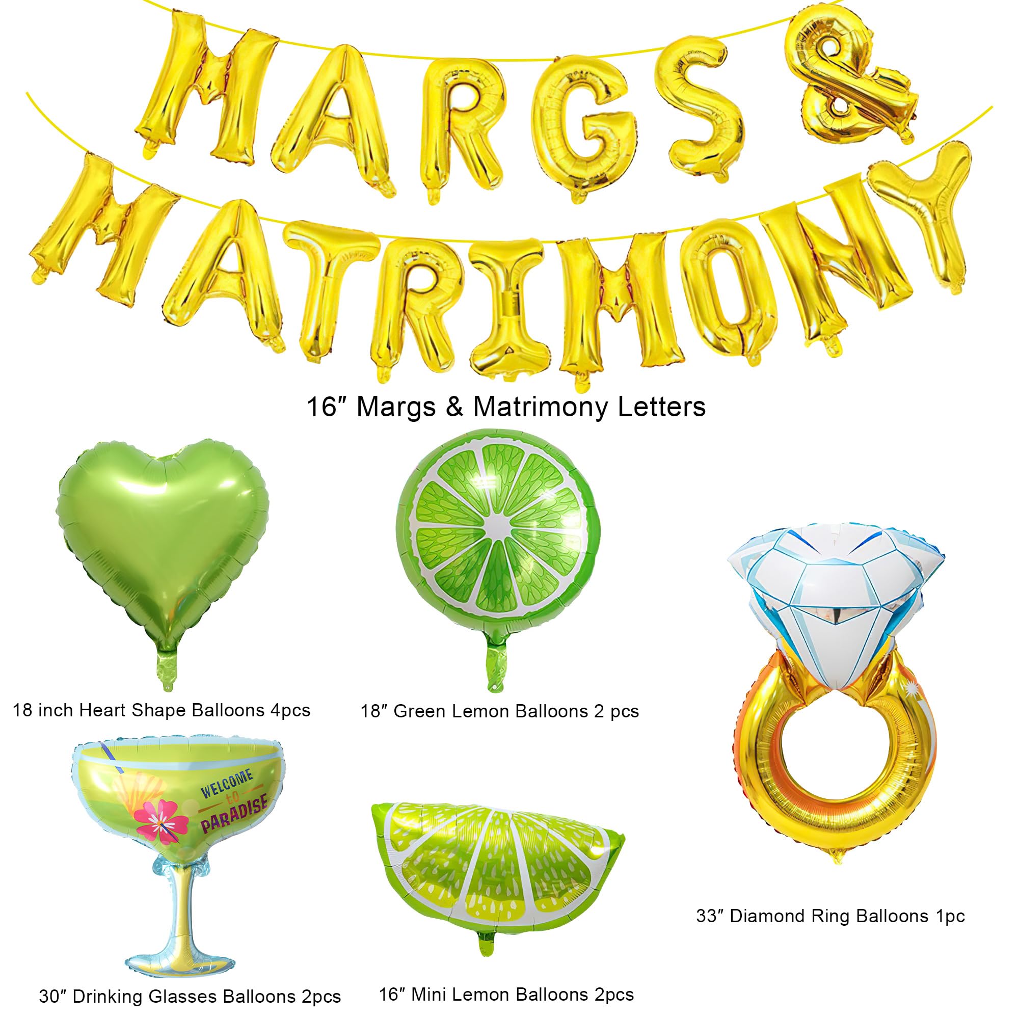 26PCS Margs and Matrimony Bachelorette Balloons - Lime Balloons and Diamond Ring Balloons for Margarita Party Decorations, Margarita Bachelorette Party Decor for Mexican Fiesta Bridal Shower