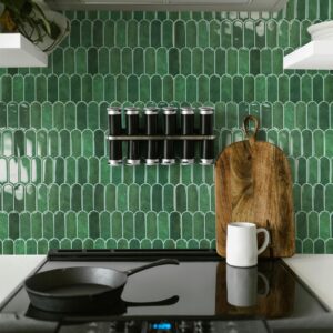 Art3d 10-Sheet Peel and Stick Kitchen Backsplash Tile, Vinyl Stick On Wall Tile Sticker for Bathroom Laundry Room Back Splashes, 12"x12" Green