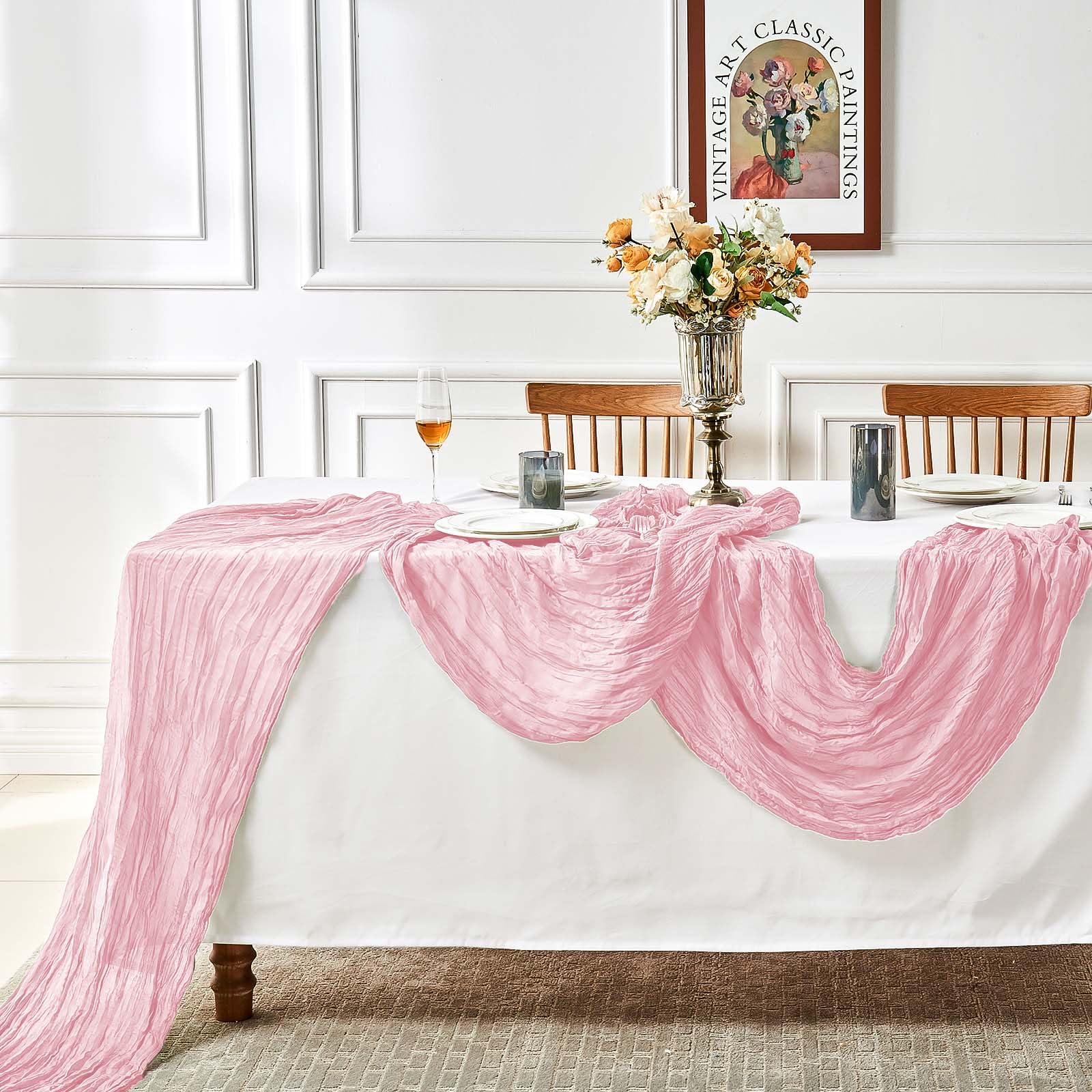 Light Pink Cheesecloth Table Runner 10ft Pink Table Runner Gauze Rustic Boho Table Runner Sheer Runner for Wedding Party Bridal Shower Thanksgiving Christmas Party Decoration