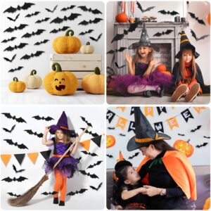 HeyMate DIY Halloween Decoration Bats Stickers, 120 Pcs 3D Bats Wall Decor Halloween Party Supplies PVC Black Spooky Bat for Indoor Outdoor